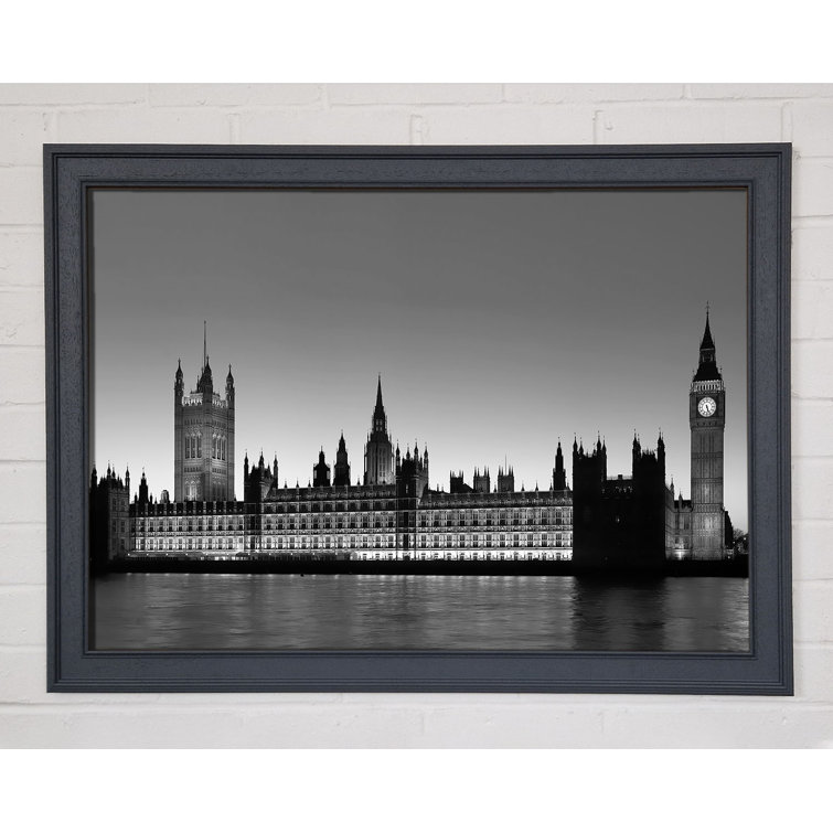 Ebern Designs London Houses Of Parliament On The Thames B N W - Single Picture Frame Art Prints ...